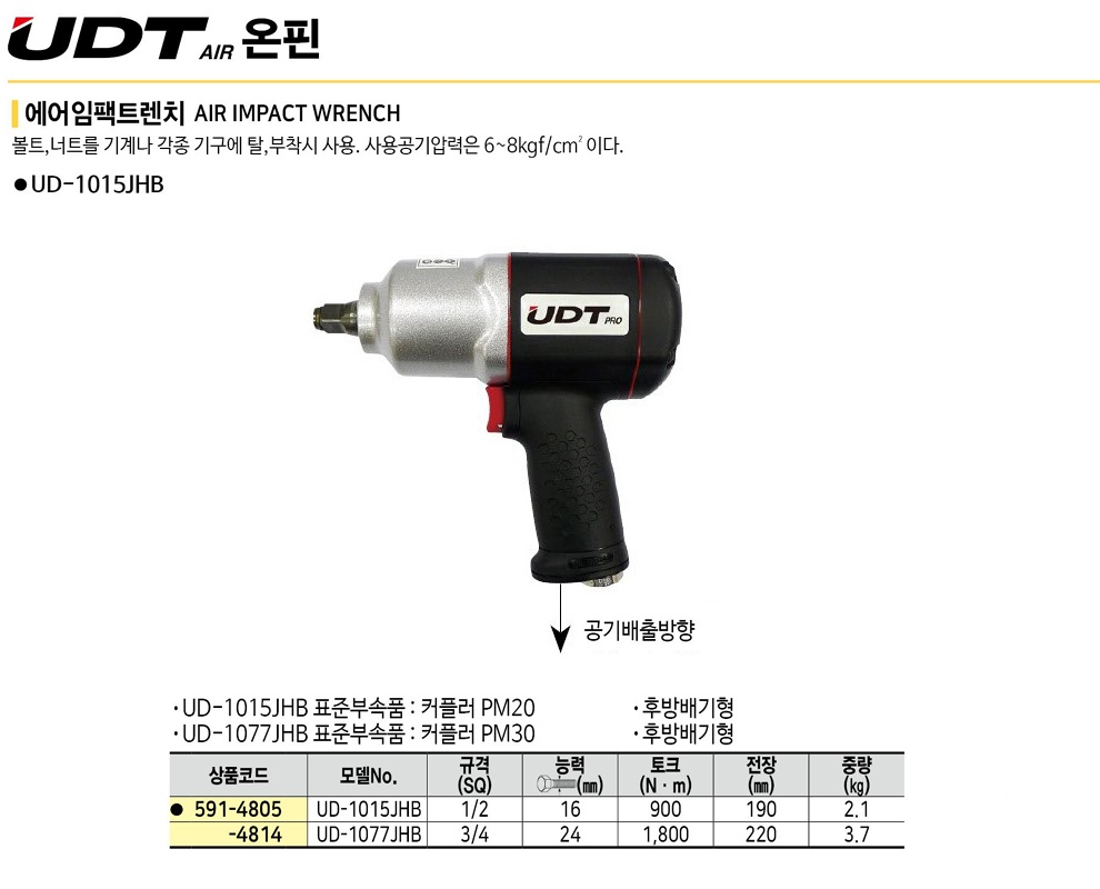 UDT 에어임팩트렌치 권총형 UD-1015JHB 시리즈